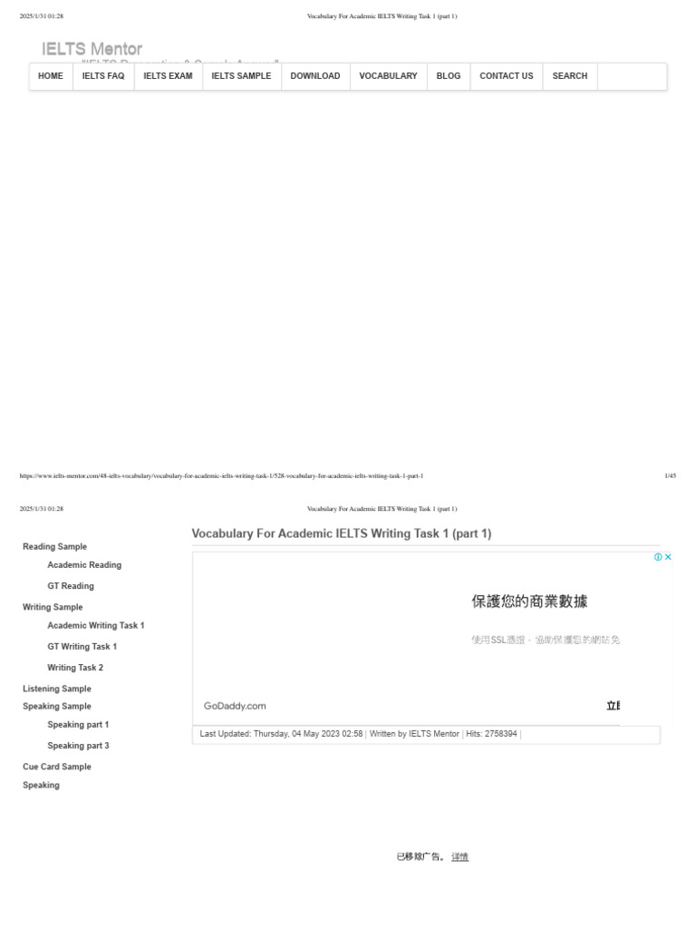 Vocabulary For Academic IELTS Writing Task 1 (Part 1) | PDF | Pie Chart | Vocabulary