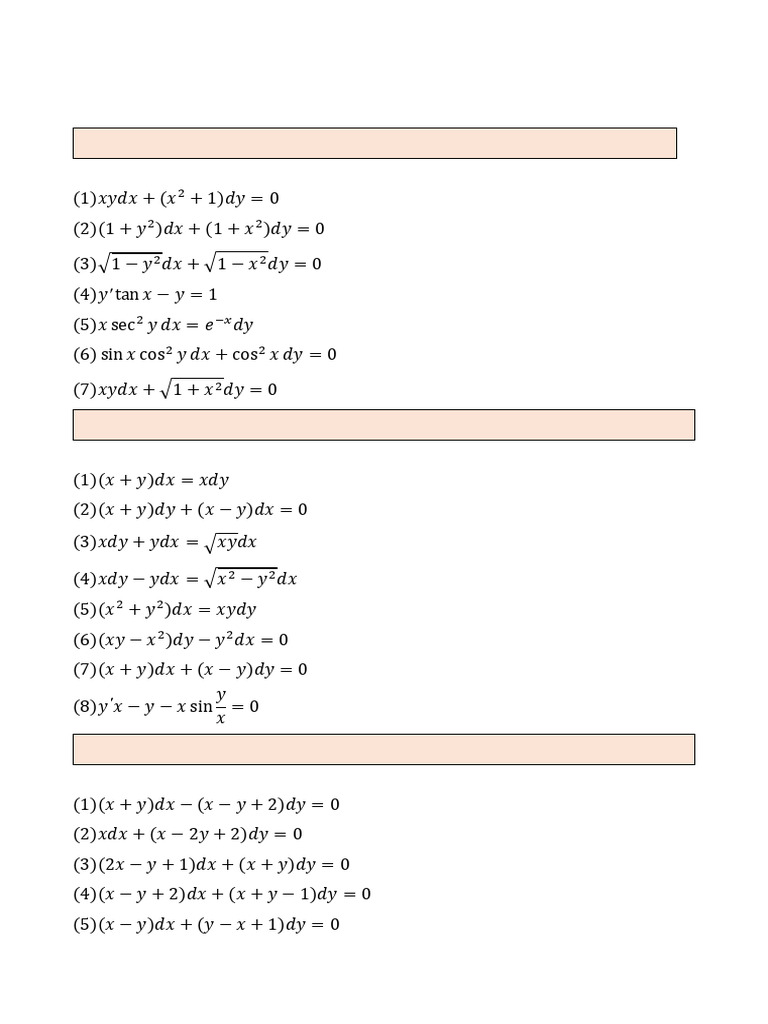 07 Ordinary Differential Equations sheet | PDF | Equations | Differential Equations