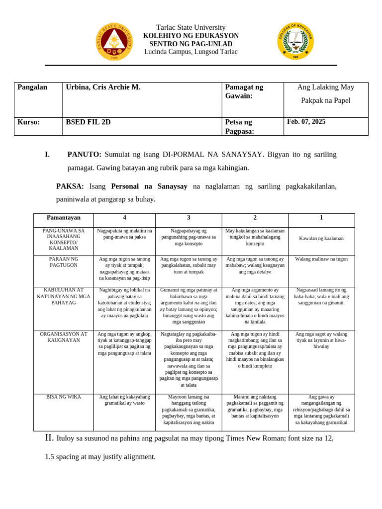 1 - Pagsulat NG Personal Na Sanaysay | PDF