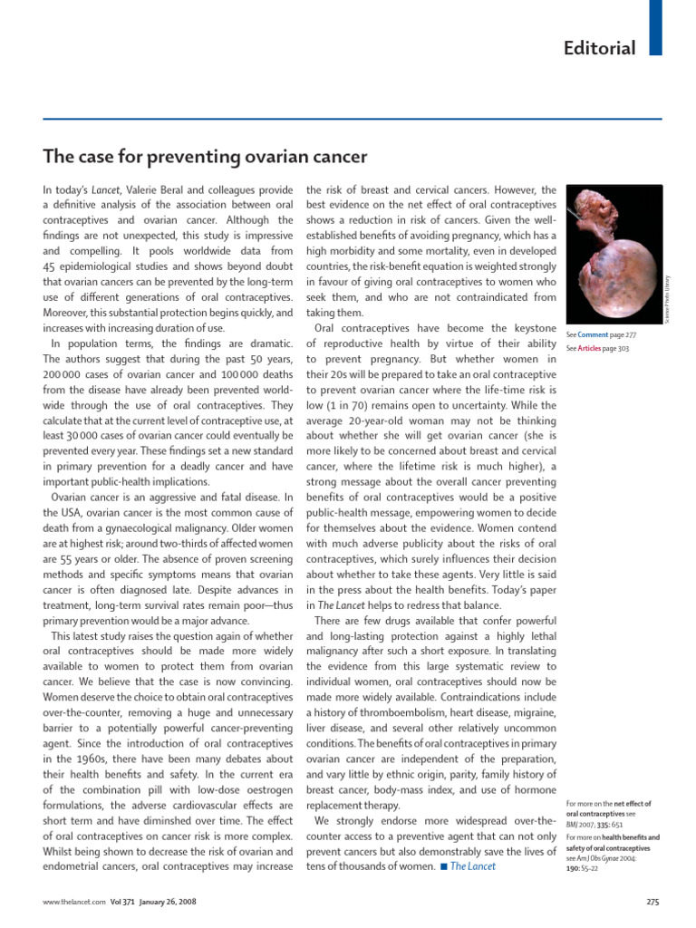 Preventing Ovarian Cancer with Contraceptives | PDF | Combined Oral ...