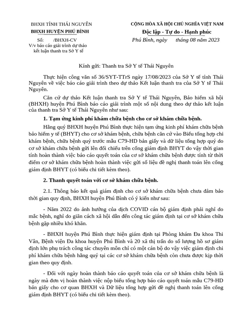 Giai trinh dự thảo đoàn thanh tra SYT | PDF