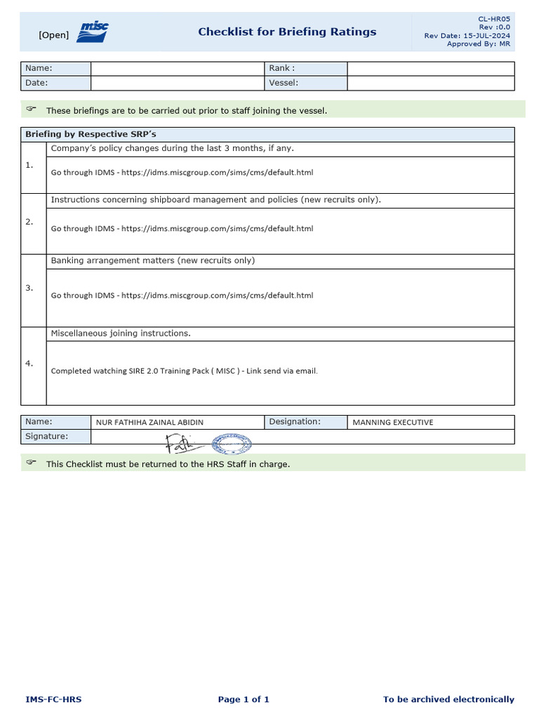 8.checklist For Briefing Ratings | PDF