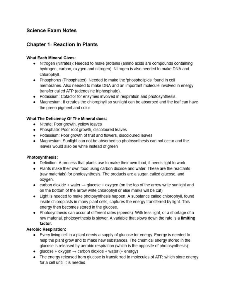 Exam Sciene Note | PDF | Photosynthesis | Chemical Reactions