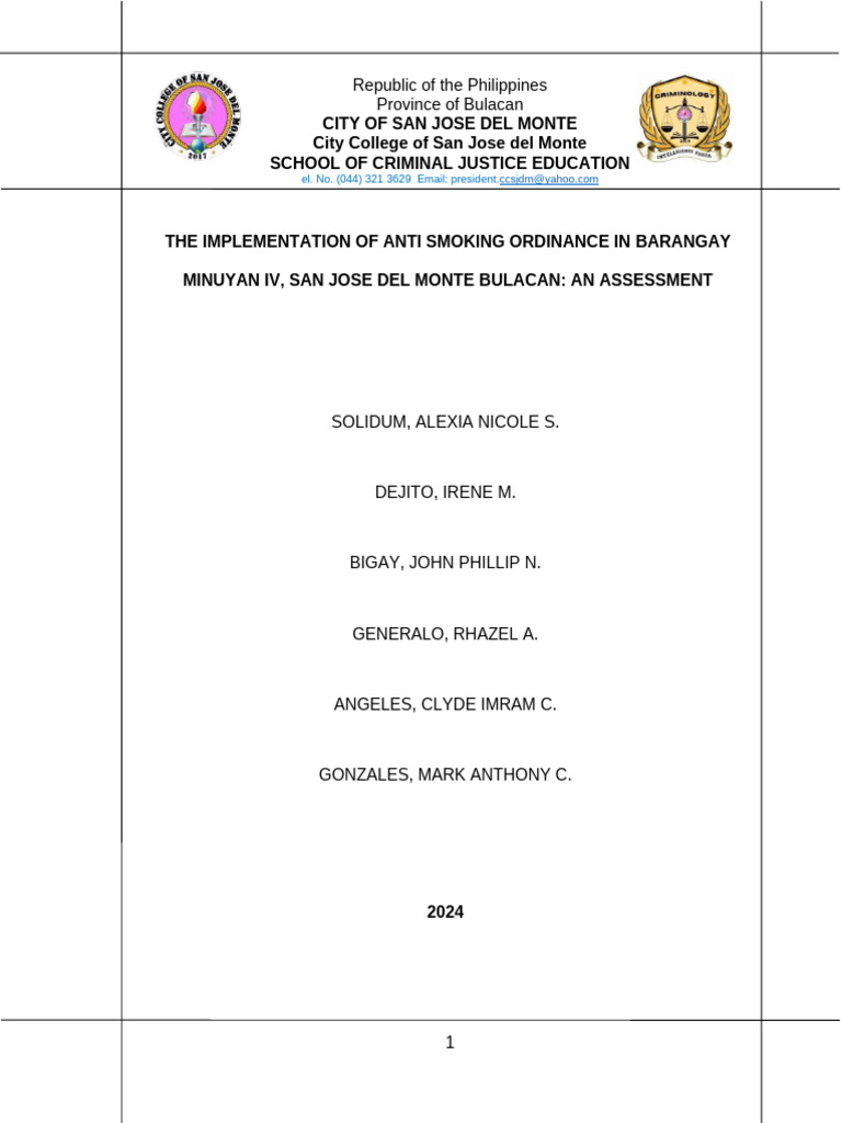 Assessment of Anti-Smoking Ordinance in Minuyan IV | PDF | Electronic ...
