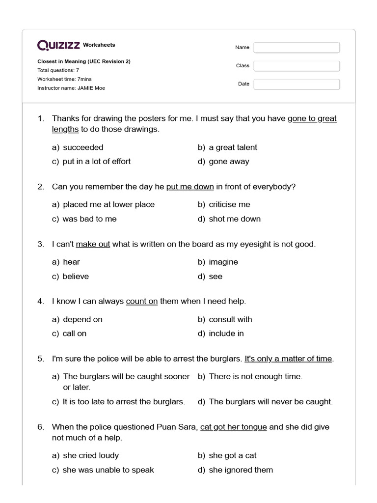 Closest in Meaning (UEC Revision 2) | PDF