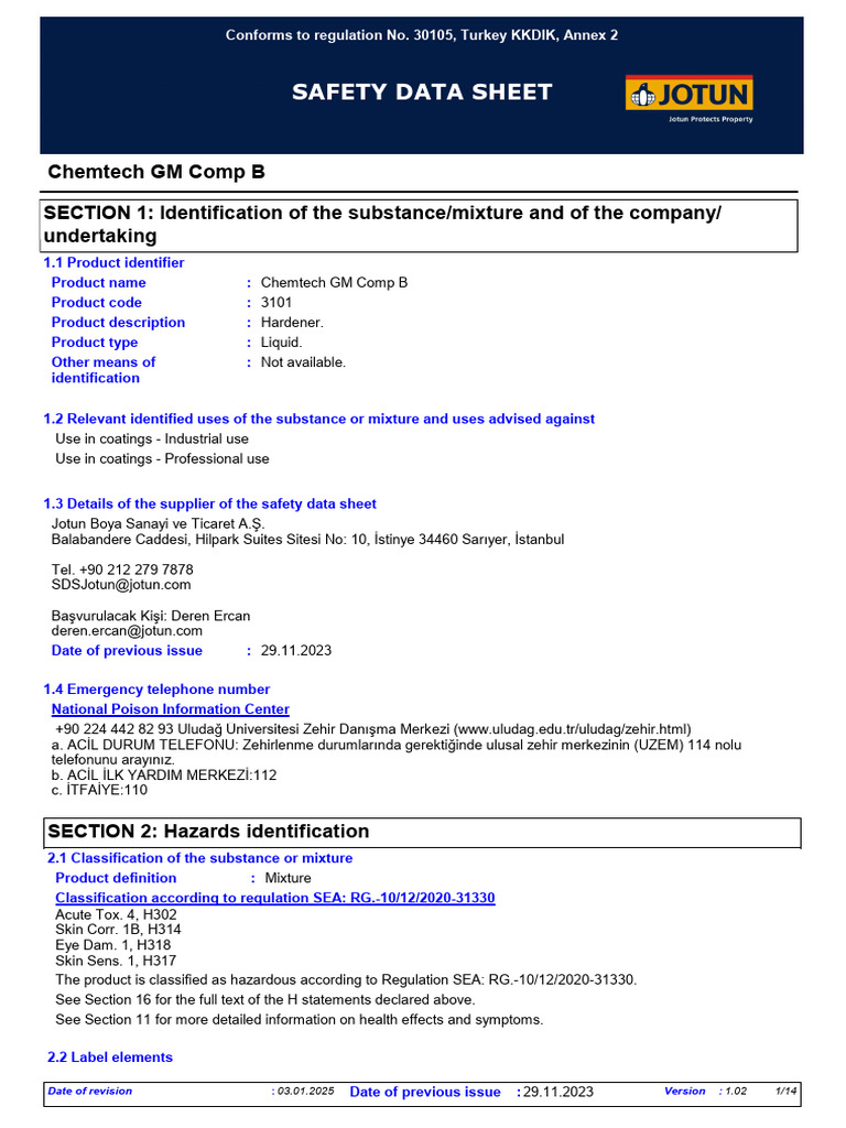 SDS 3101 Chemtech GM Comp B Euk TR | PDF | Firefighter | Toxicity