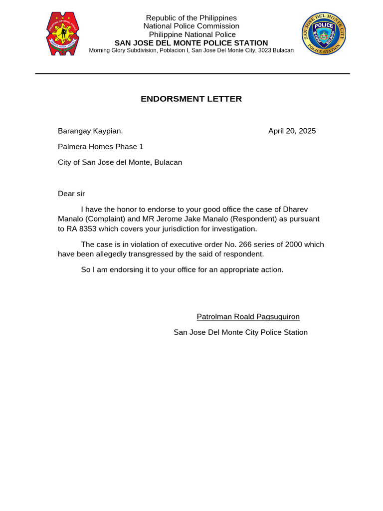 Endorsement Letter | PDF