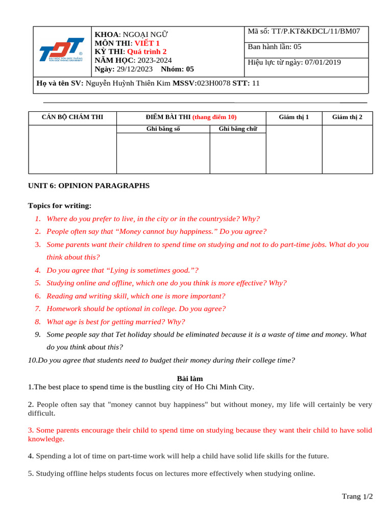 unit 6 - Nguyễn Huỳnh Thiên Kim - 023H0078 - Nhóm 05 | PDF | Vietnam
