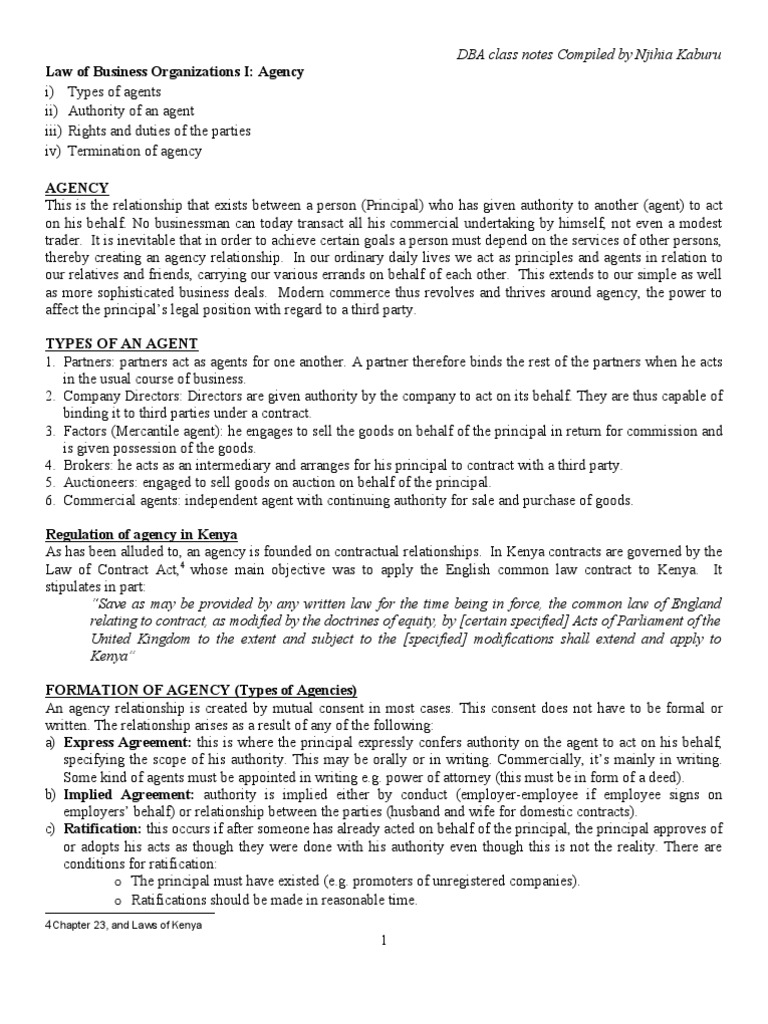 Agency Notes | PDF | Law Of Agency | Law And Economics