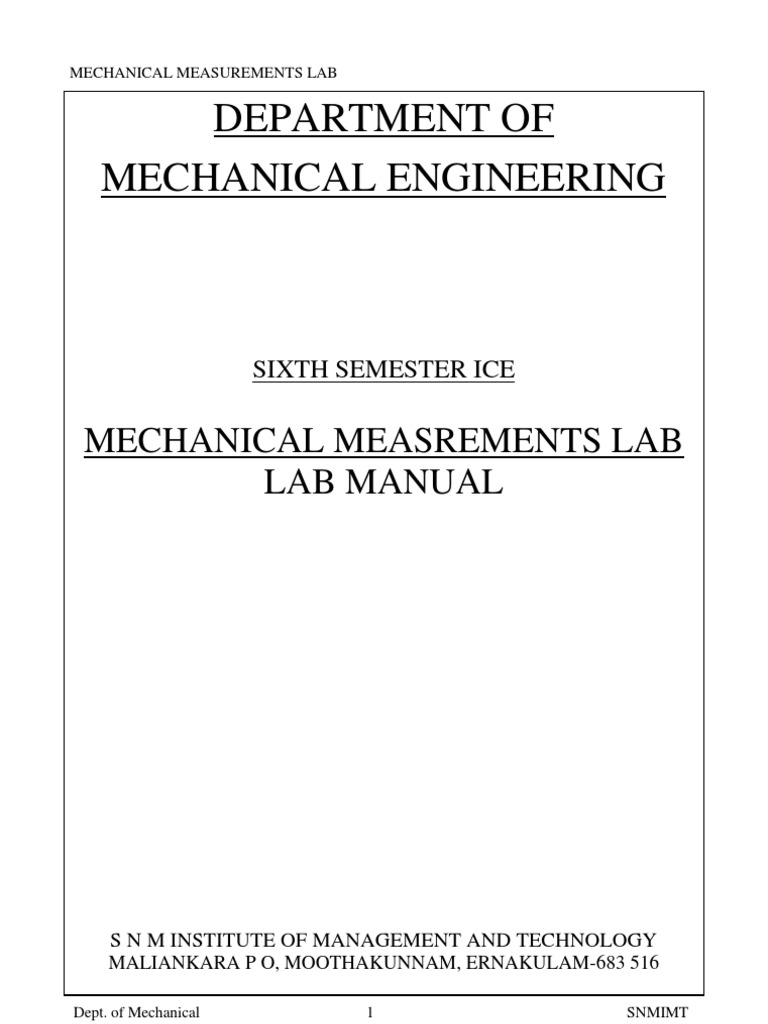 Mechanical Measurements Lab Manual | PDF | Scientific Observation ...