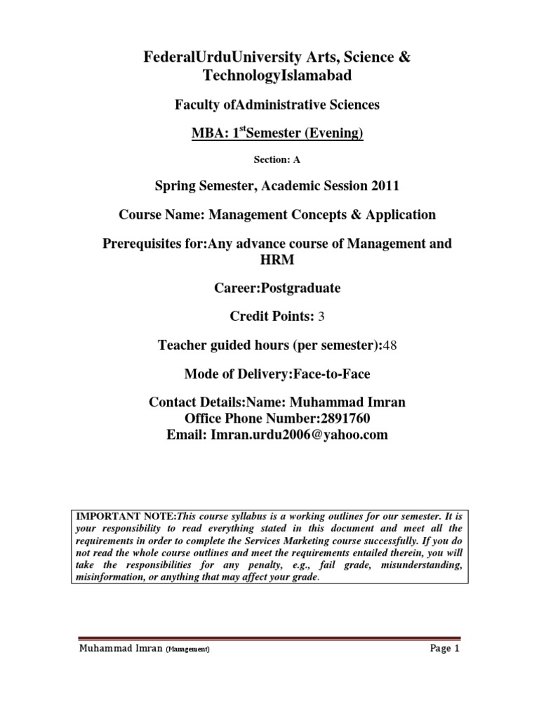 Management Course Outline | PDF | Evaluation | Test (Assessment)