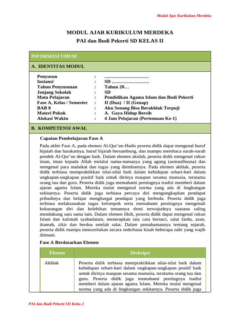 Modul Ajar PAI Kelas 2 - BAB 8 | PDF