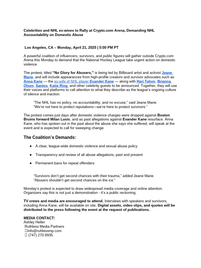 Celebrities and NHL Ex-Wives To Rally at Crypto | PDF