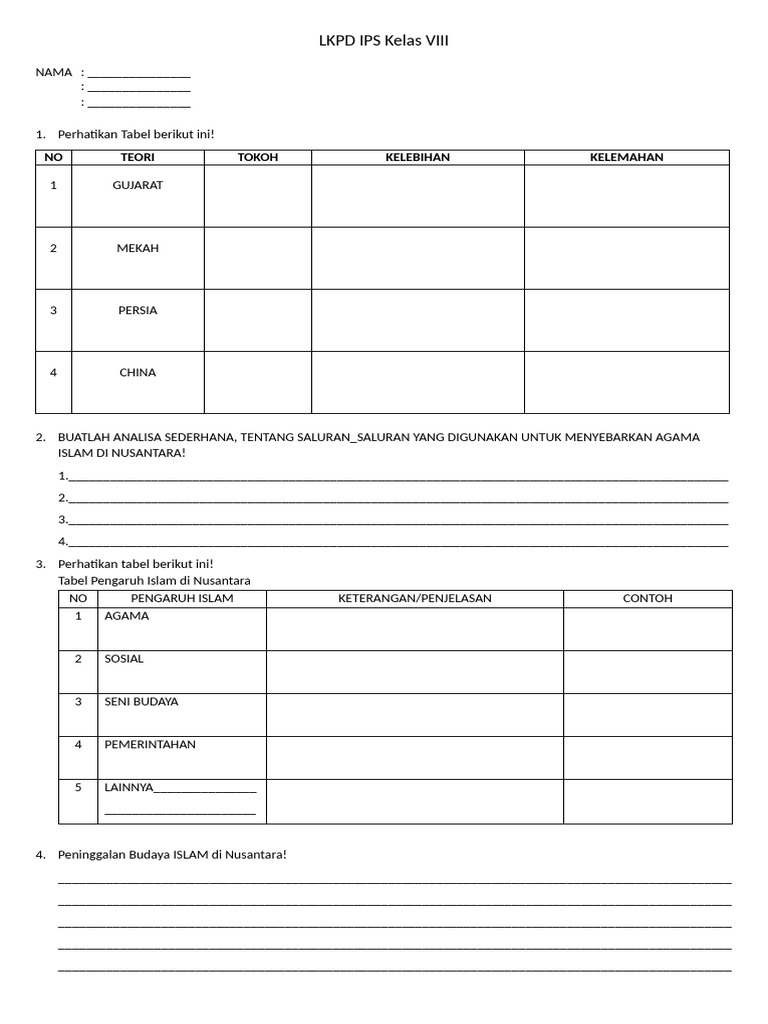 LKPD IPS Kelas VIII ISLAM | PDF