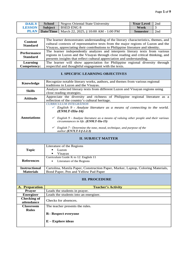 Lesson Plan Eng8 Updated 1 | PDF | Human Communication