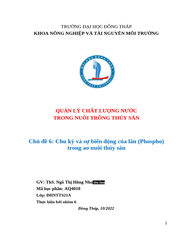 Quan Ly Chat Luong Nuoc Chu de 6 | PDF
