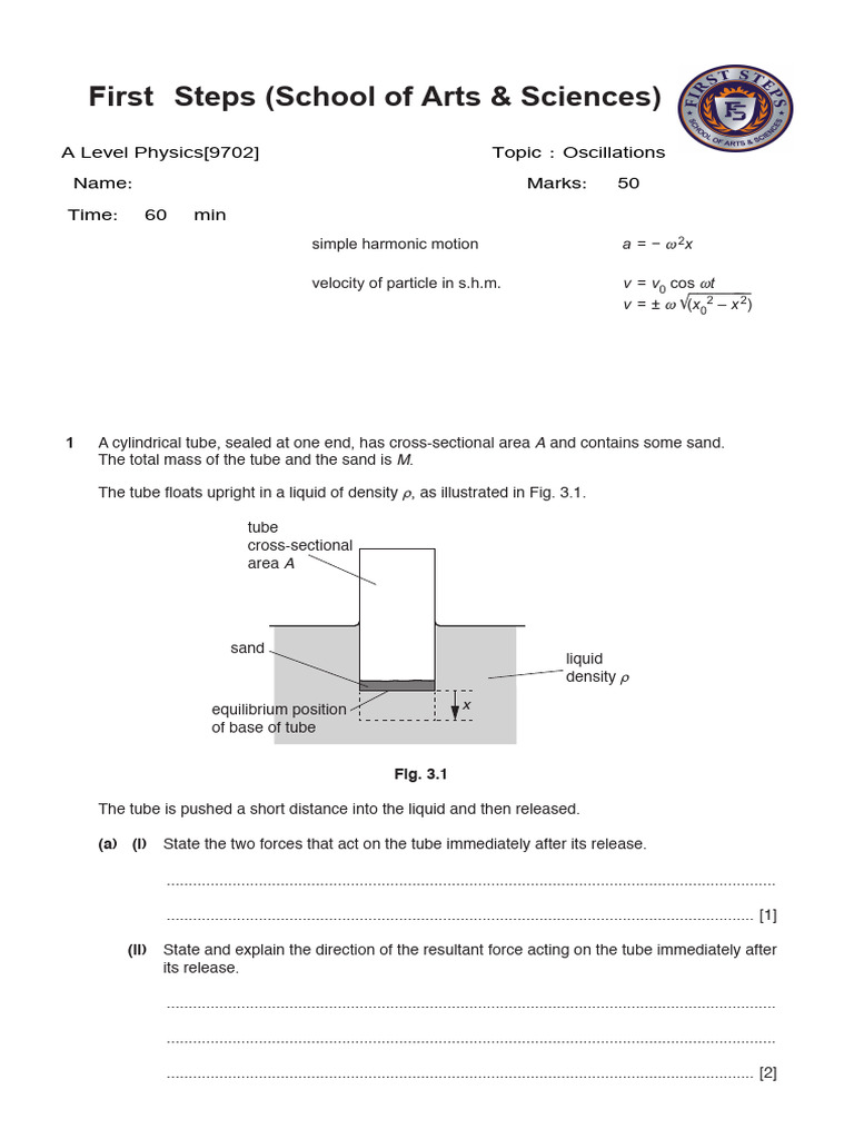 A2 Phy Work Sheet Oscillations | PDF | Oscillation | Quantity