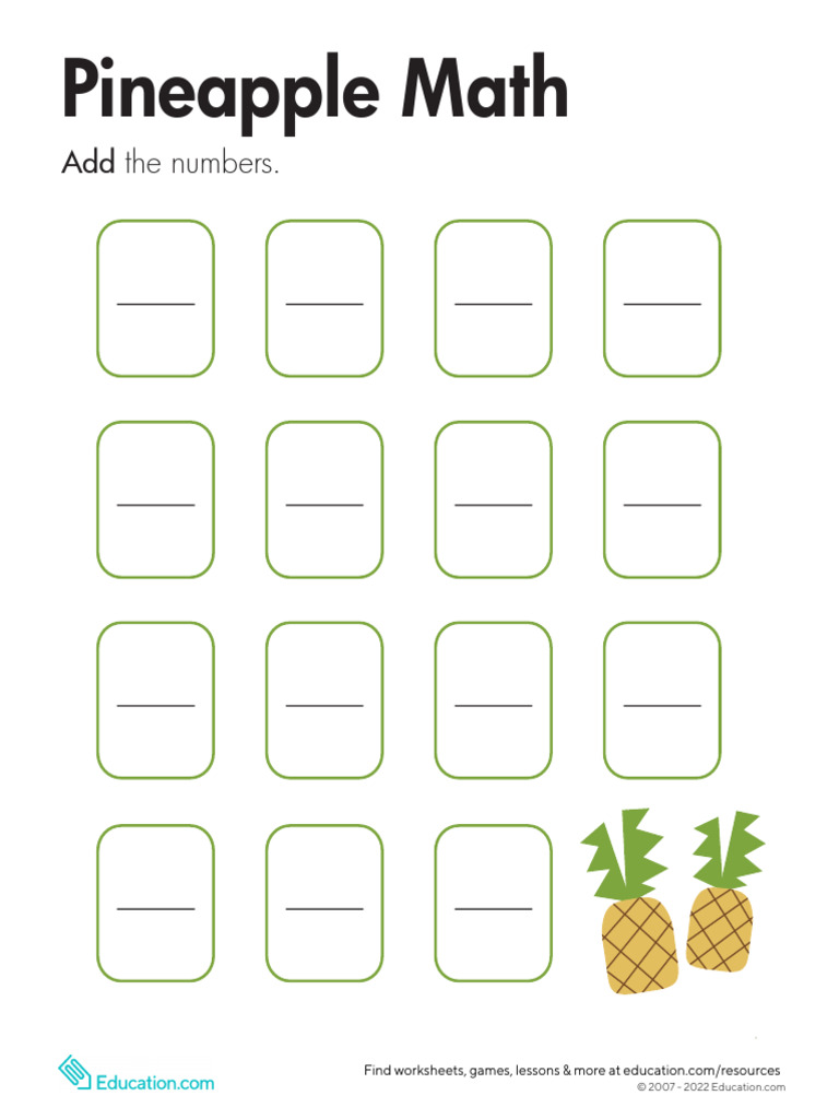 Pineapple Math Addition Worksheet | PDF