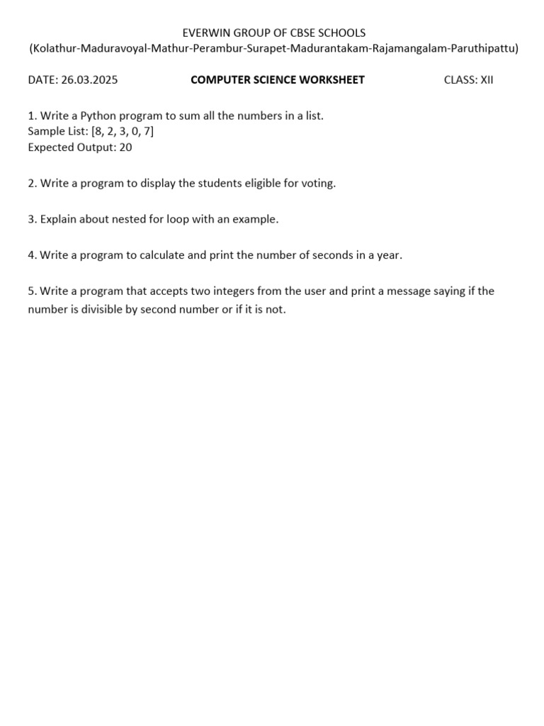 Class Xii - CSC Worksheet - 26.03.2025 | PDF