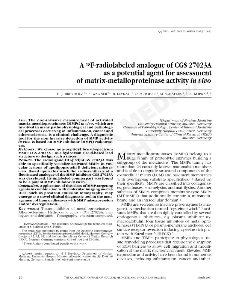 Q J Nucl Med Mol Imaging 2007 24 | PDF | Atherosclerosis | Atheroma