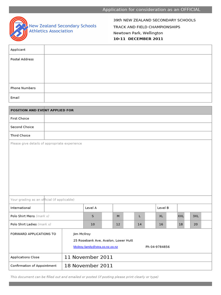 NZSSA Officials Application Form 2011 | PDF