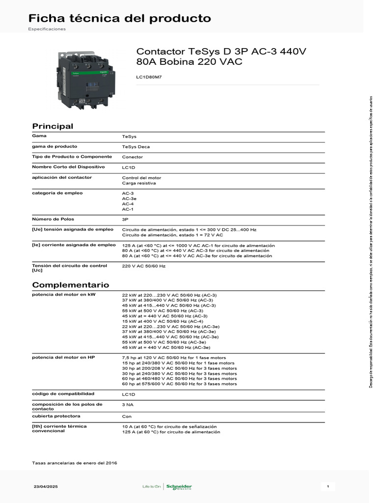 Schneider Electric - TeSys-Deca-Advanced - LC1D80M7 | PDF | Residuos ...