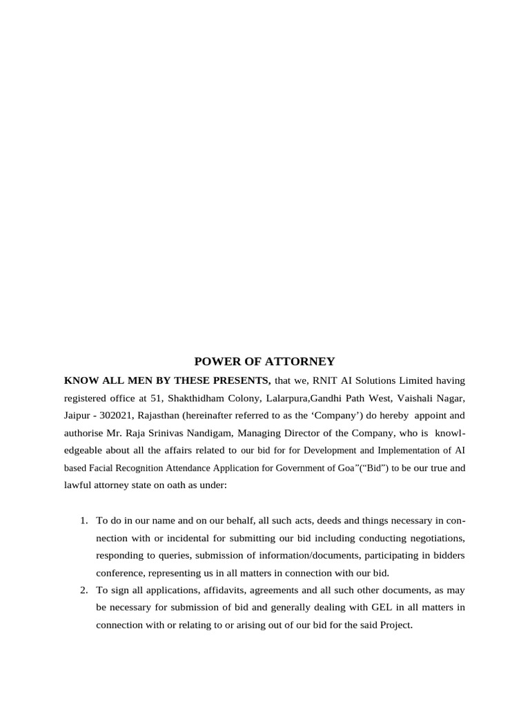 Power of Attorney for AI Bid Submission | PDF | Common Law