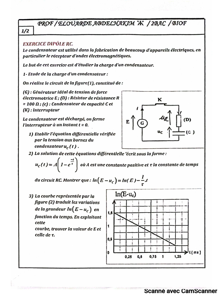 2bac Biof Exercice Dipôle RC 2 | PDF
