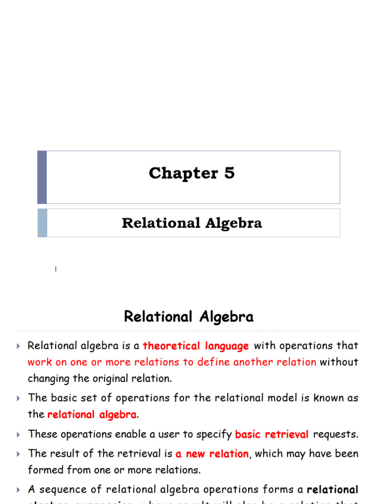 Chapter 5 - Relational Algebra | PDF | Relational Model | Mathematical Logic