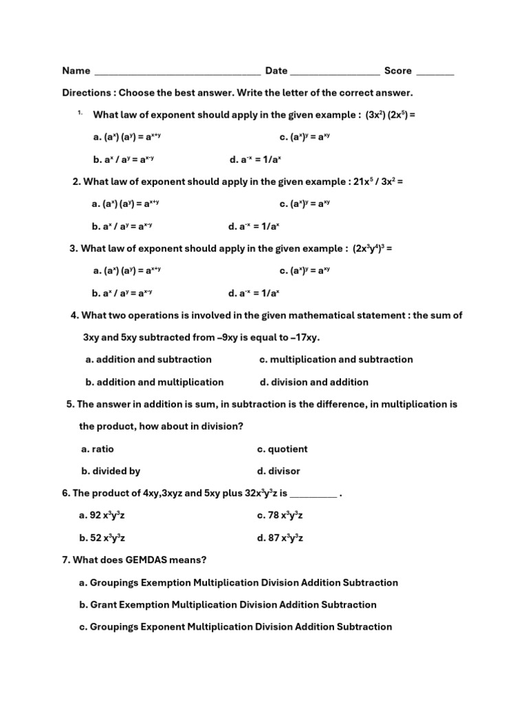 Diagnostic Test For GRADE 7 & 8 Math | PDF | Classical Geometry | Euclid