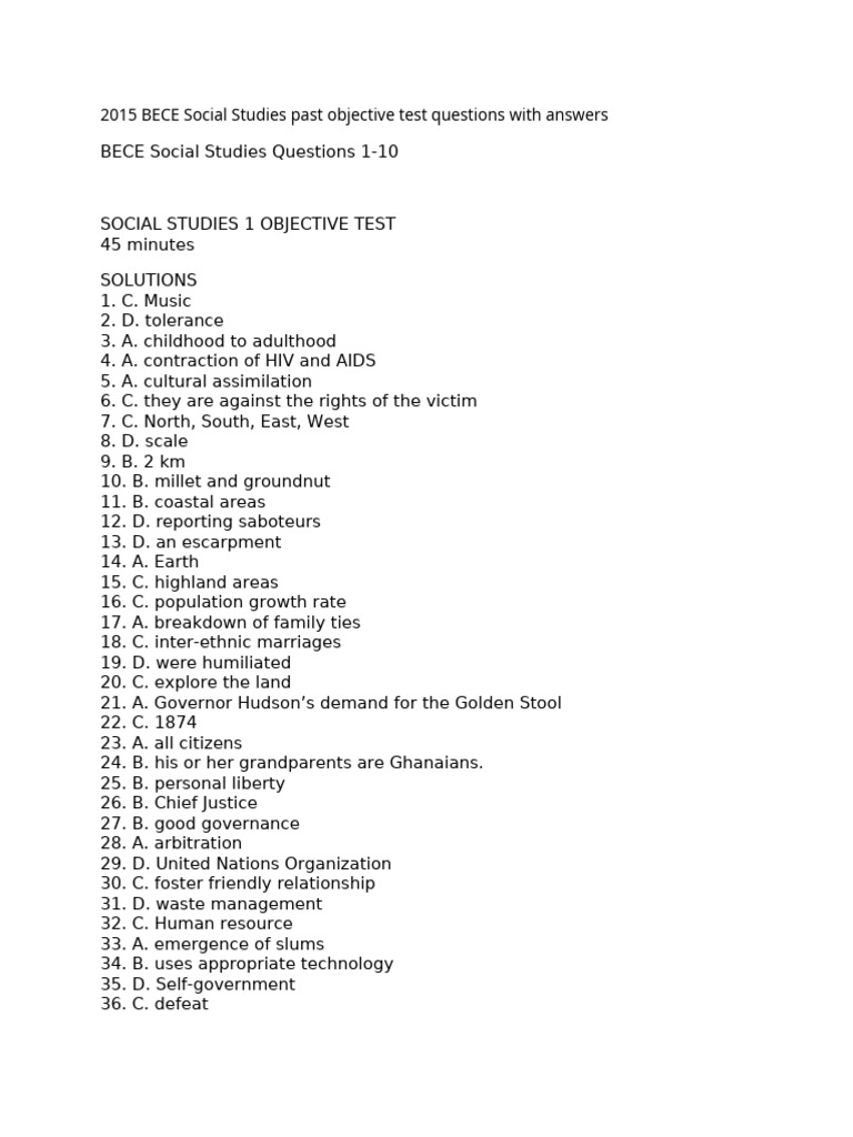 2015 BECE Social Studies Questions & Answers | PDF | Ghana | Citizenship