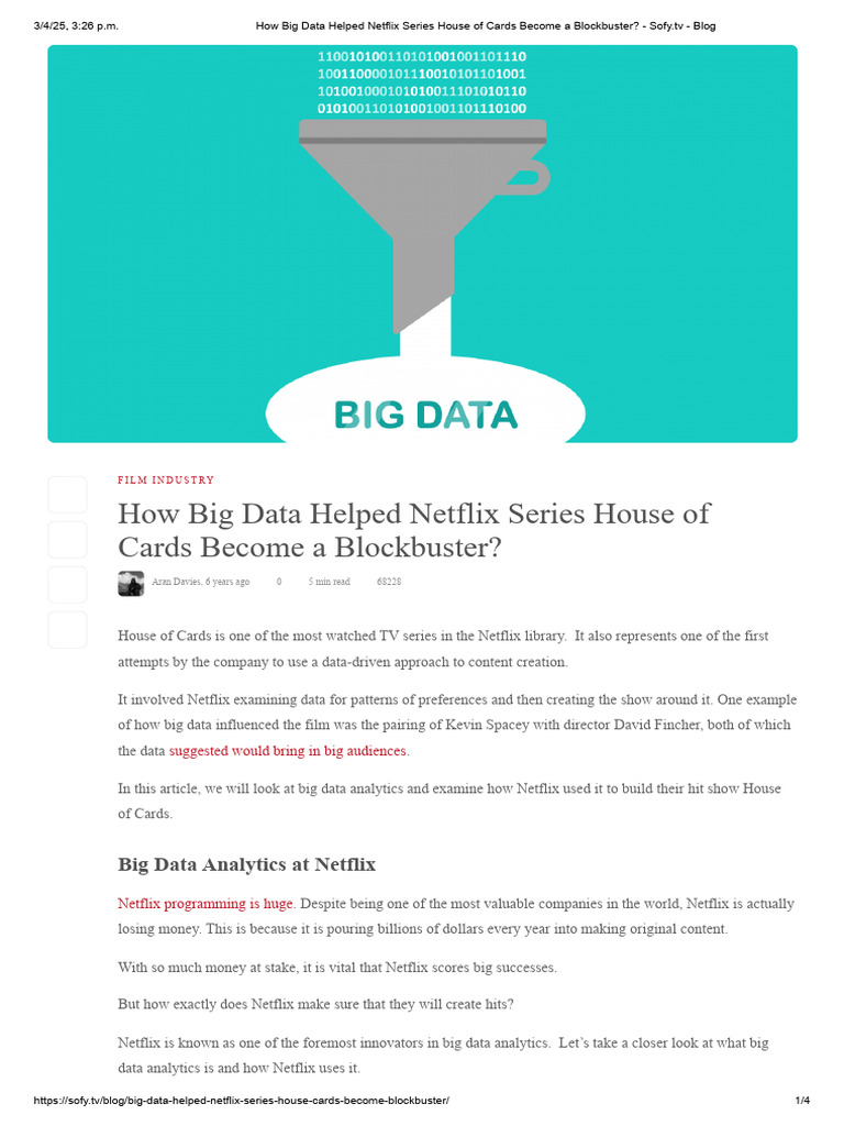 How Big Data Helped Netflix Series House of Cards Become A Blockbuster - Sofy - TV - Blog | PDF ...