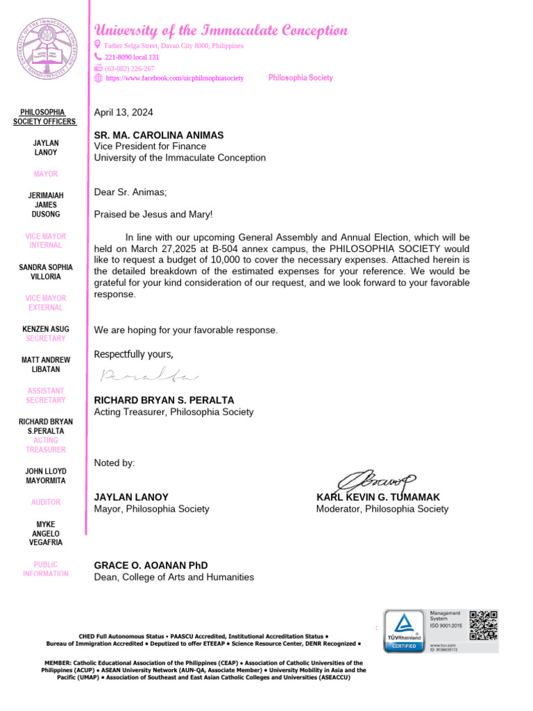 Budget Request Letter General Assembly & Elections | PDF