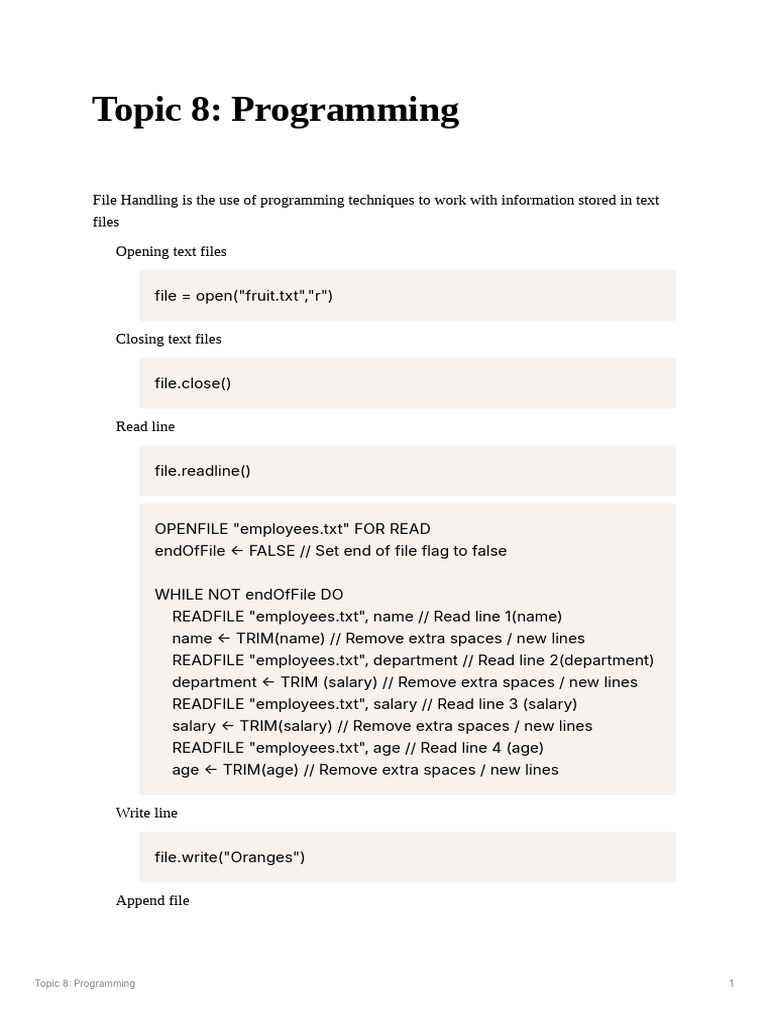 Topic 8 Programming | PDF