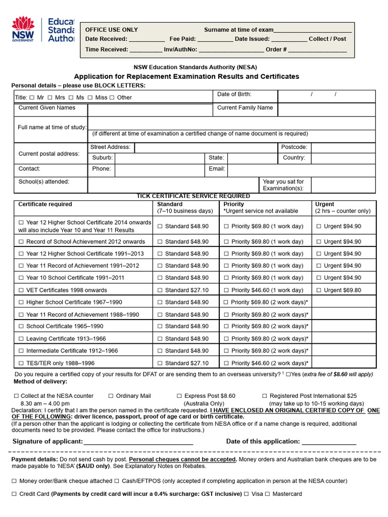 Application For Replacement Examination Results and Certificates | PDF ...