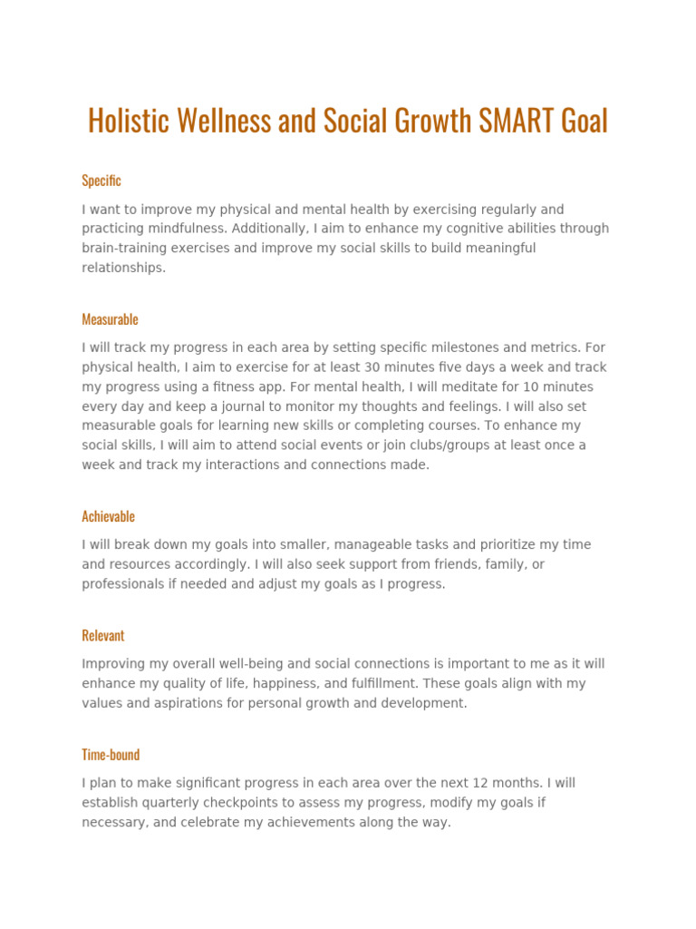 Holistic Wellness and Social Growth SMART Goal | PDF