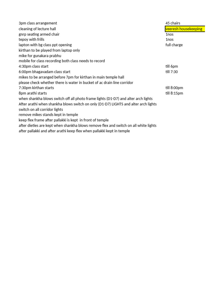 Sunday Pallakki Arrangements Lists | PDF