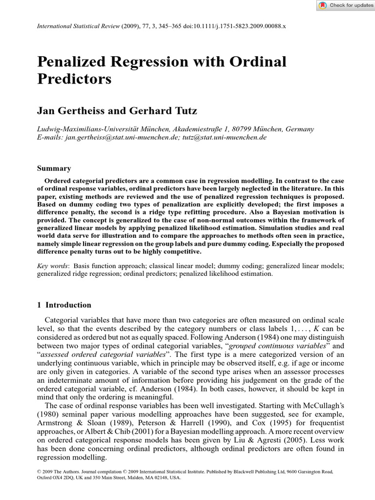Int Statistical Rev - 2009 - Gertheiss - Penalized Regression With ...