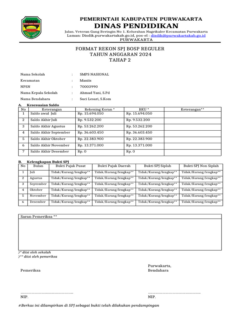 Format Isian Rekon Tahap 2 Ta 2024 | PDF