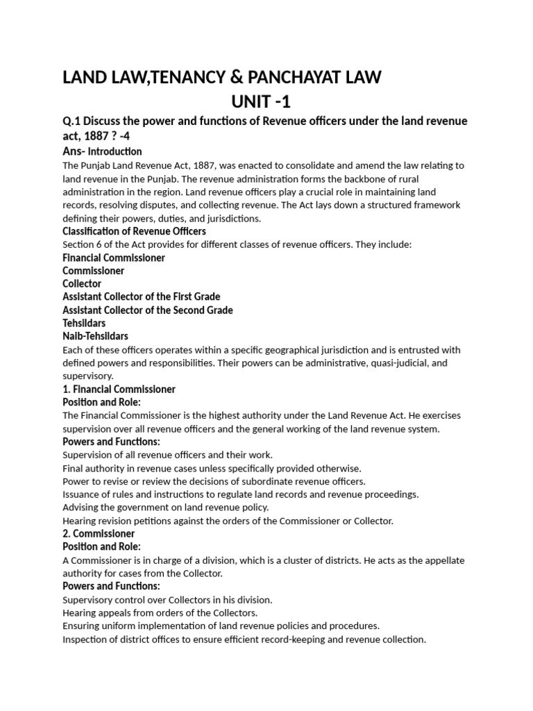 Revenue Officers and Land Law Overview | PDF | Leasehold Estate | Lease