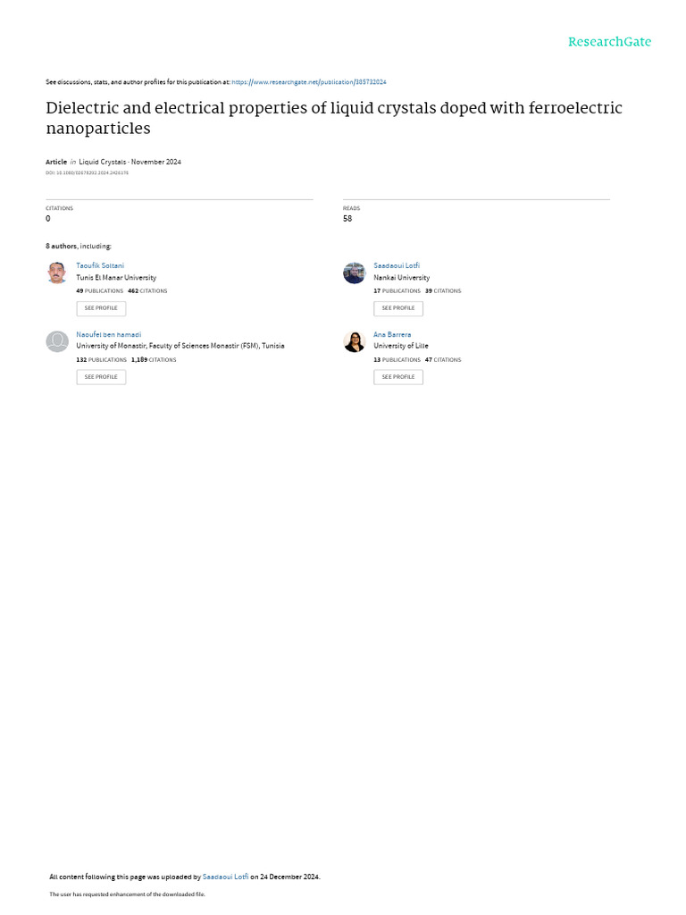 Dielectric and Electrical Properties of Liquid Crystals Doped With Ferroelectric Nanoparticles ...