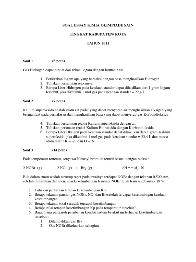 Soal Essay Kimia Olimpiade Sain | PDF