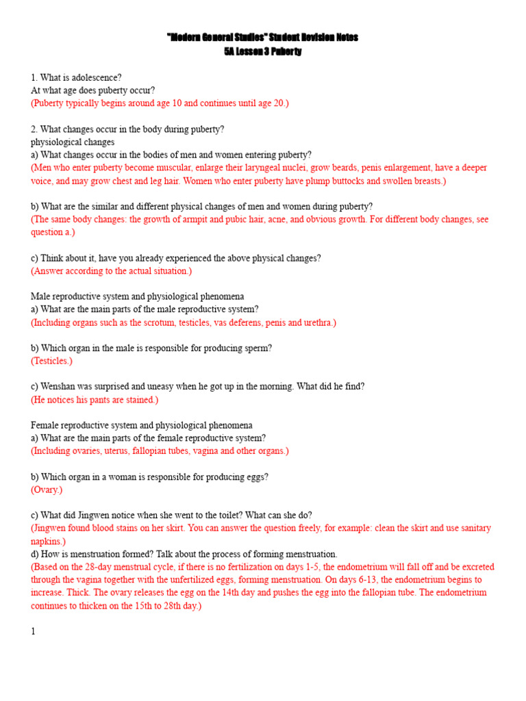 Physical Changes During Puberty - Revision Notes | PDF | Puberty ...