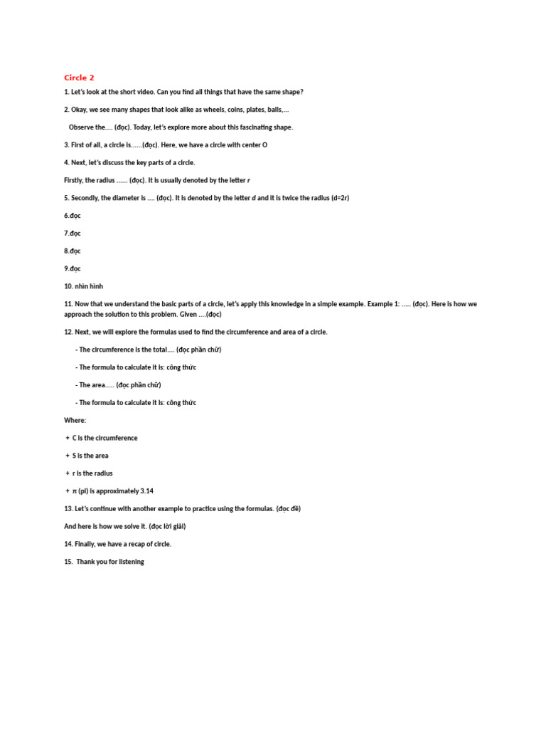 Understanding Circles: Parts and Formulas | PDF