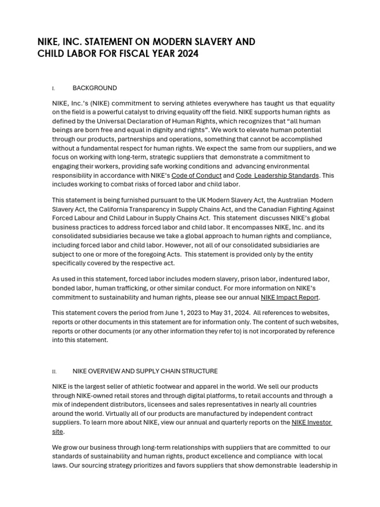 Nike's Commitment to Combat Child Labor | PDF | Supply Chain ...