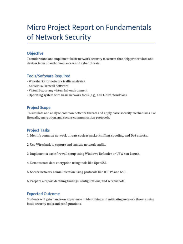 Micro Project Fundamentals of Network Security | PDF