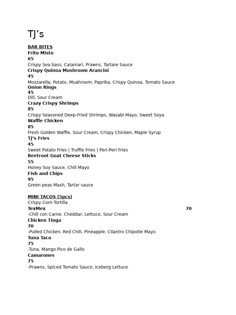 TJ'S New Menu 2025 11042025 | PDF | Sauce | Salad
