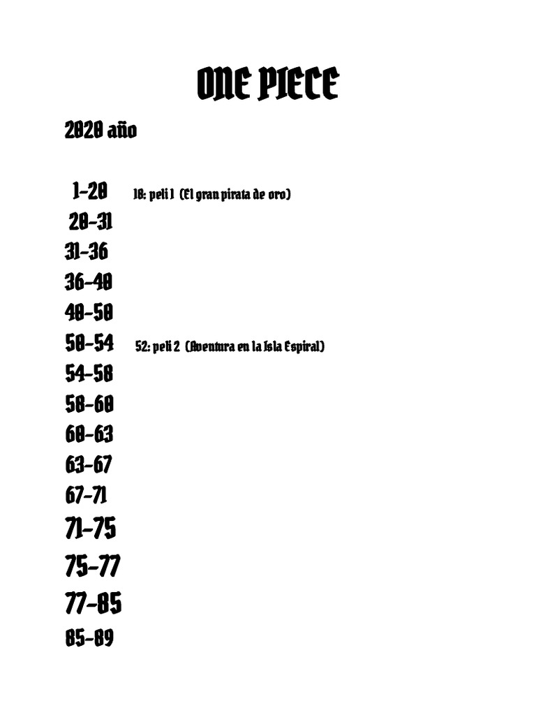 Orden de películas y episodios de One Piece | PDF