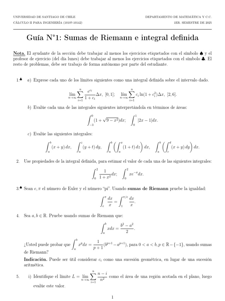 Guía usach 2025 01 | PDF | Integral | Pi