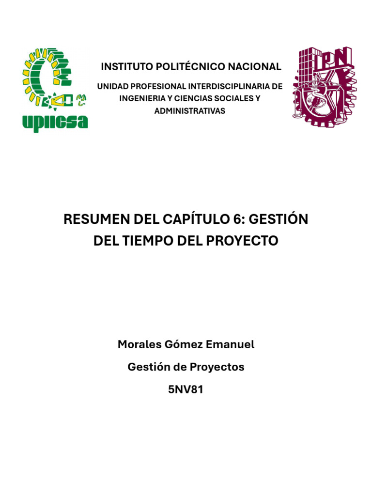 MORALES GÓMEZ EMANUEL - 6 T2.4 Resumen Capítulo 6 | PDF | Planificación ...